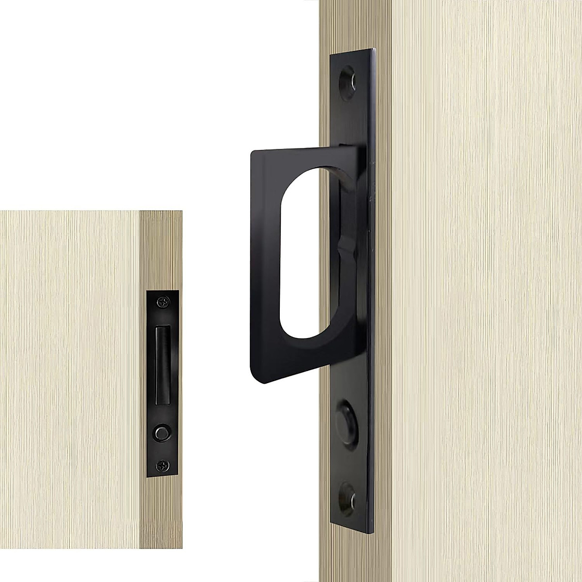 LWZH Brushed Nickel Pocket Door Edge Pull with Push Automatic Bounce Switch,Sliding Door Pull Hardware, Flush Hidden Handle（Black）