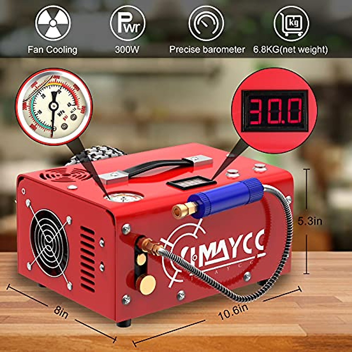 IMAYCC Portable PCP Air Compressor, 4500Psi/30Mpa, 8MM Quick-Connector Compatible for Paintball/pcp air gun/Scuba Tank with Water/Oil Separator,Small air compressor Powered by Car 12V or Home 110V AC