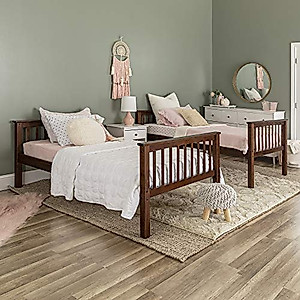 Walker Edison Resende Mission Style Solid Wood Twin over Twin Bunk Bed, Twin over Twin, Walnut