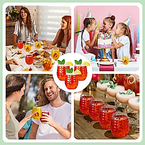 Ctosree 24 Pcs Plastic Wine Glasses 16 oz Plastic Cocktail Glasses Hawaiian Tiki Pineapple Cups Clear Stemless Reusable Whiskey Champagne Cups Shatterproof Unbreakable Mugs for Summer Party Wedding