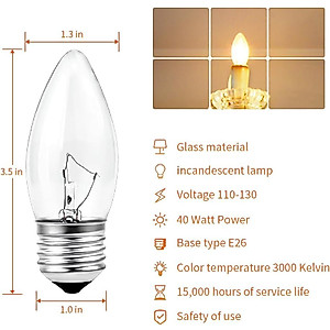 SCOMX 40W Incandescent Equivalent Energy Torpedo Tip Chandelier with Crystal Clear Incandescent Light Bulbs Tip Light Bulb and Medium E26 Candelabra Base (6)