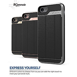 VENA vCommute Wallet Case Compatible with Apple iPhone SE3 2022 / SE 2020, iPhone 8 7 (4.7"-inch), Flip Leather Cover Card Slot Holder with Kickstand - Space Gray