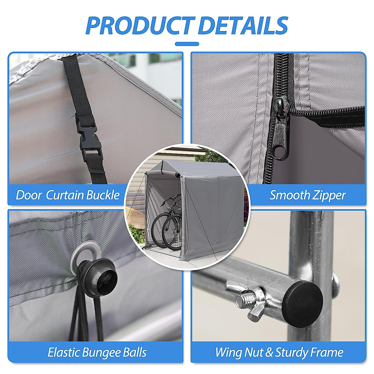 Raysfung 6 x 3Ft Outdoor Storage Shed Heavy Duty Portable Storage Shelter with Roll-up Zipper Door for Bike