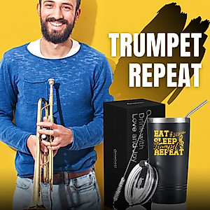 Onebttl Trumpet Gifts for Men, Trumpet Travel Mug for Music Lover, Trumpet Lovers, Sons, Grandson on Christmas, Birthday, Stainless Steel 20Oz Tumbler, Black - Eat Sleep Trumpet Repeat