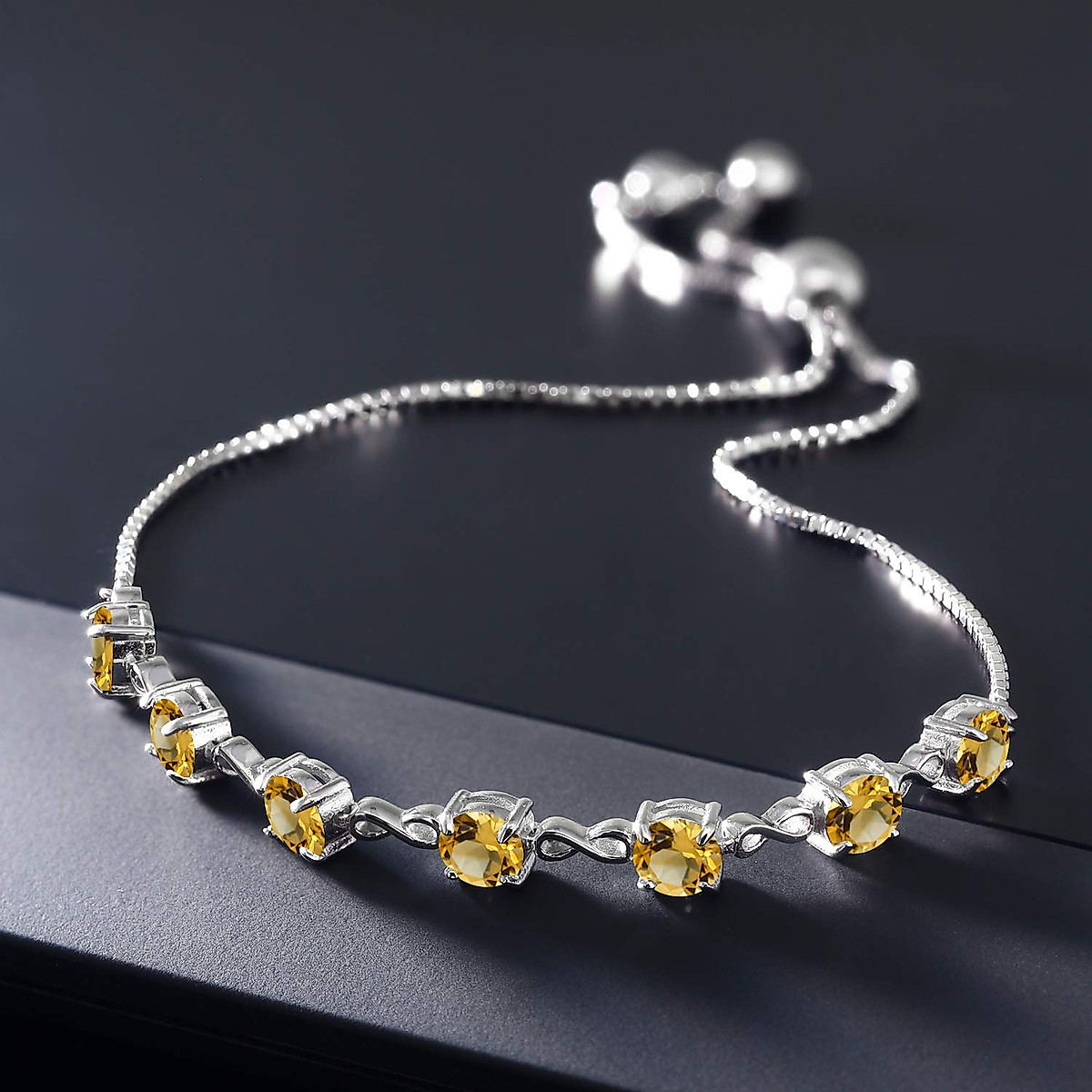 Gem Stone King 2.24 Cttw Yellow Citrine 7-Stone Tennis Bracelet For Women In 925 Sterling Silver | Gemstone Birthstone | Fits Up To 9 inches Wrist