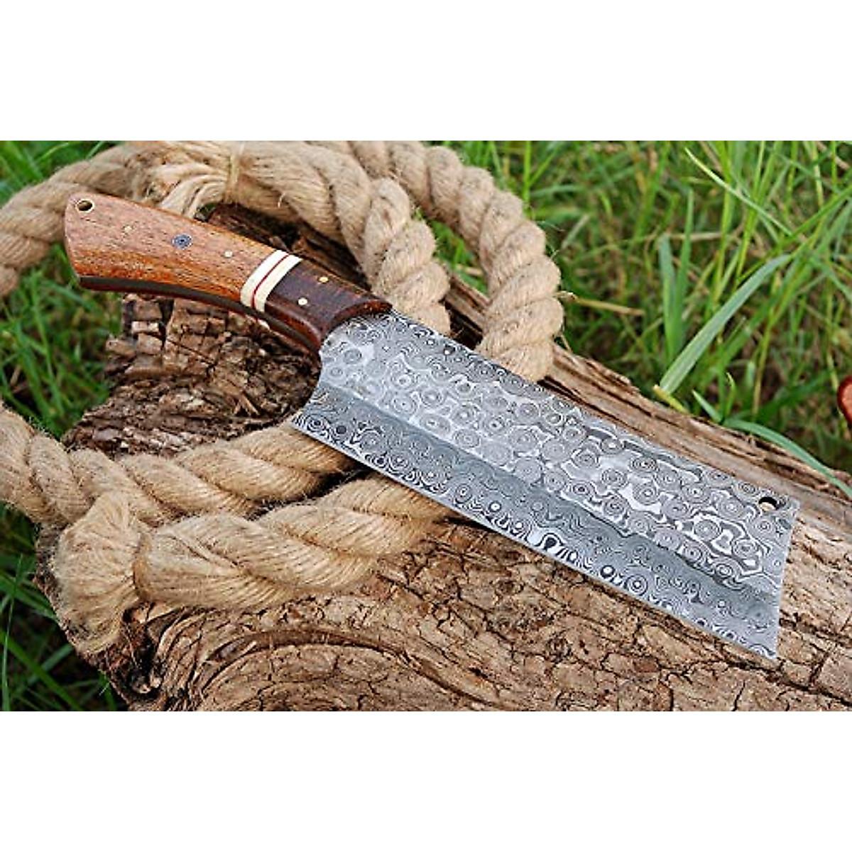 Damascus Meat Cleaver Knife, Damascus Steel Chef Knife & Butcher Knife - Multipurpose Sharp Knife, Vegetable Cleaver & Meat Cleavers, Kitchen Knife for Meat with Rose Wood Handle & Knife Sheath