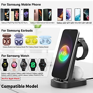 Charging Station for Samsung Multiple Devices,3 in 1 Fast Charging Stand USB-C Charger for Galaxy Watch 5/5 Pro/4/3/Active,Galaxy S23/S22/S21/S20/S10/Note20/Note10/Z Flip 4/Z Fold 4/Galaxy Buds