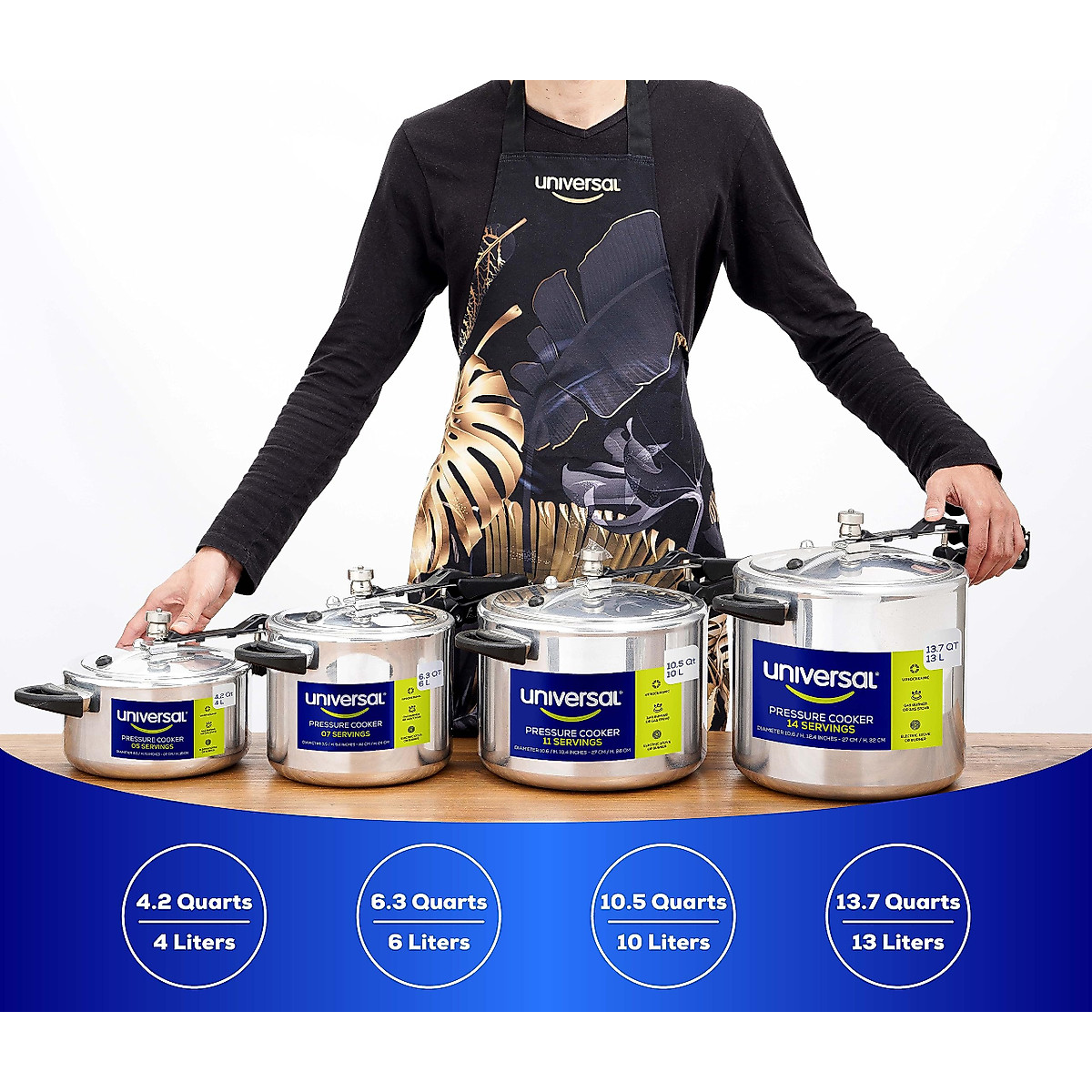 Universal 6.3 Quart / 6 Liter Pressure Cooker, 7 Servings, Pressure Canner With Multiple Safety Systems and Heat Resistant Handles For Can, Soup, Meat, Beans