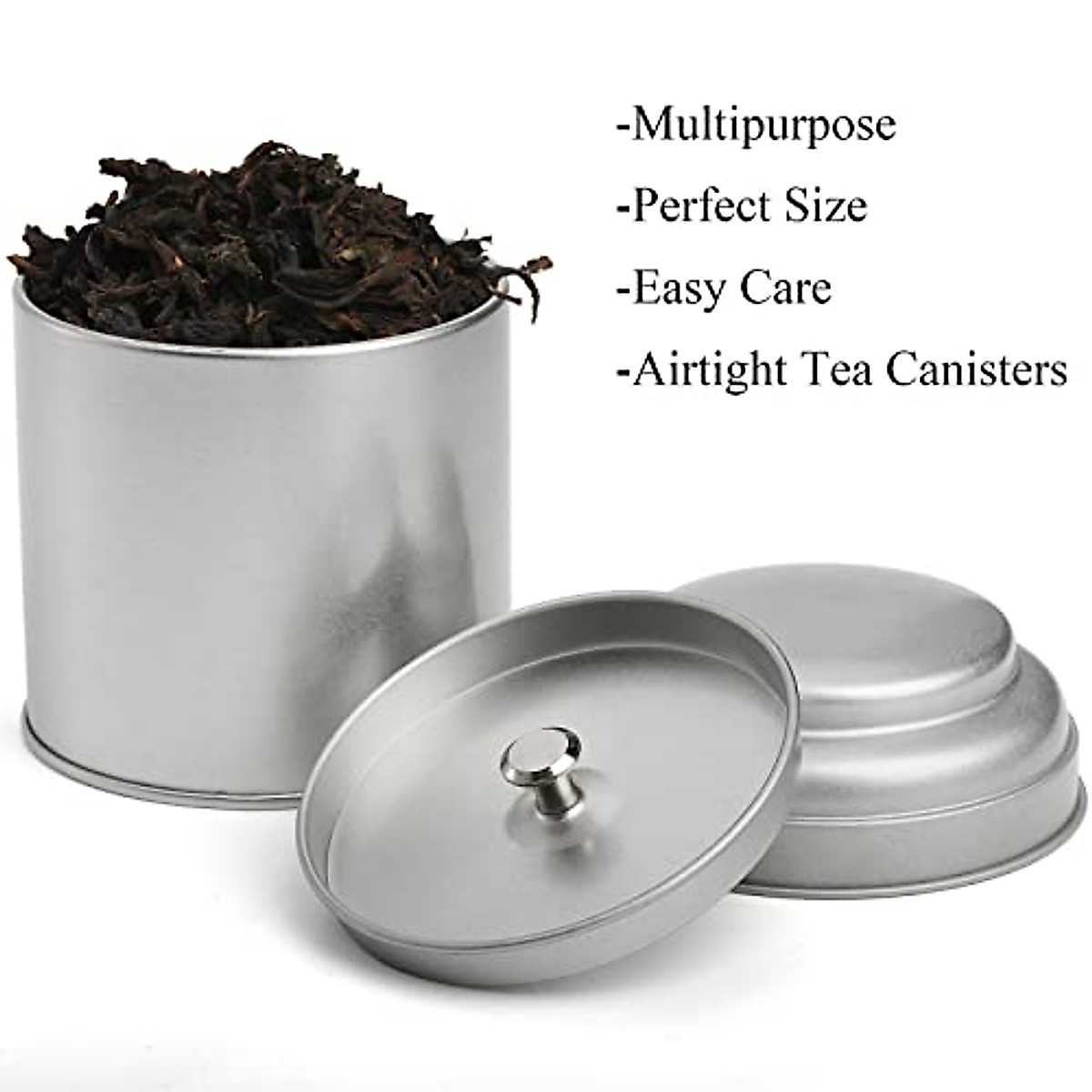 Lawei 6 Pack Tea Tins Canister with Airtight Double Lids, 8 OZ Round Tin Can Box, Small Kitchen Canisters Containers for Storage Tea, Coffee, Sugar, Loose Leaf, Candy, Herbs and Spices, Silver
