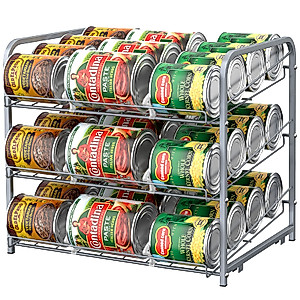 BTY Can Organizer for Pantry Stackable Can Storage Organizer Rack Stacking Can Dispenser Small Space 3 Tier Holds up to 36 Cans for Pantry, Kitchen, Cabinet- Silver