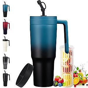 40oz Infuser Water Bottle Tumbler - Stainless Steel Insulated Cup Keep Cold-46H & Hot-20H, Protective Boot, Leak Proof Tumbler with Handle and Straw, Water Bottle with Fruit Infuser
