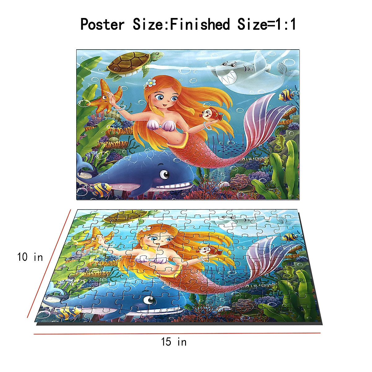 Aoumi 100 Piece Puzzles for Kids Ages 4-8 Mermaid Jigsaw Puzzle for Toddlers 3-5 Years Old Boys Girls Preschool Educational Fun Game Learning Puzzle Toys for Children Idea Kids Birthday Gifts