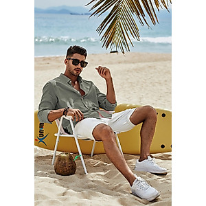 JMIERR Mens Cotton Linen Casual Stylish Button-Down Shirt Long Sleeve Business Fitted Dress Shirts Old Money Clothes Regular Fit,XL,02 Green