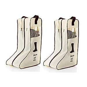 Corkwaw Portable 2 Pair Boot Storage Bags Dust Proof Shoe Bags,Zippered Tall Boots Organizer Protector Bag for Home and Travel Beige