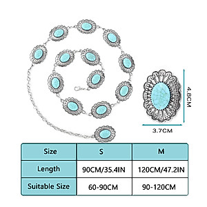 Navoky Turquoise Belly Body Chains Retro Silver Waist Chain Western Chain Belt Concho Belts Boho Body Accessories Jewelry for Women(S)