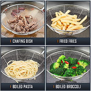 Spider Strainer, Cooking Spider, 5.5 Inch Spider Strainer Skimmer, Strainer with Wood Handle, Fryer Scoop Strainers for Kitchen Pasta Strainer Slotted Spoon Wire Strainer Ladle for Cooking