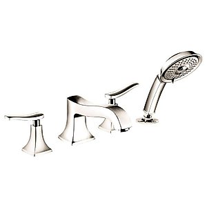 hansgrohe Metris C Classic 2-Handle 19-inch Wide Roman Tub Filler Freestanding Bathtub Faucetand Shower Set in Polished Nickel, 31314831