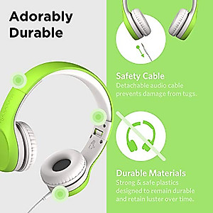 LilGadgets Connect+ Kids Headphones Wired with Microphone, Volume Limiting for Safe Listening, Adjustable Headband, Cushioned Earpads for Comfort, School Headphones for Kids, Green