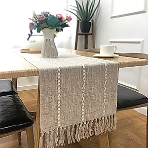FLPYARD Braided Farmhouse Table Runner Vintage Woven Table Runner Cotton Linen Table Decorations with Tassel for Dining Party Holiday 13" by 70" Inches