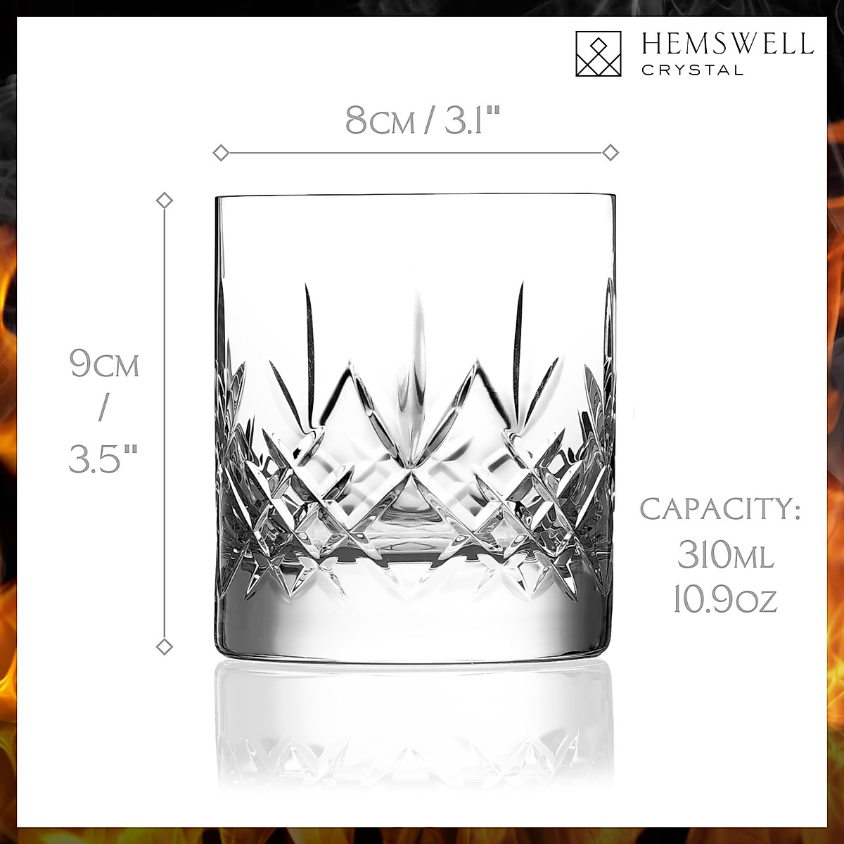 Hemswell Crystal Whisky Glasses Set of 2 11oz - Luxury Cut Glass Whiskey Rock Tumblers for Men - Old Fashioned Glassware Sets for Bourbon and Whisky with Solid Base - Satin Lined Box - Wicklow