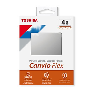 Toshiba 4TB Canvio Flex Portable External Hard Drive for Mac, Windows PC and Tablet use, Compatible with Most USB-C and USB-A Devices, Silver (HDTX140ESCAA)