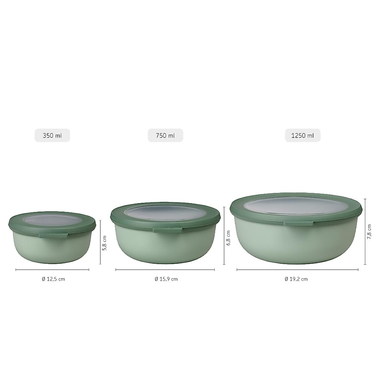 Mepal – Multi Bowl Cirqula 3-Piece Set – Food Storage Container with Lid - Suitable as Airtight Storage Box for Fridge & Freezer, Microwave Container & Servable Dish - 350, 750, 1250ml - Vivid green