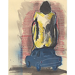 Seated on a blue car