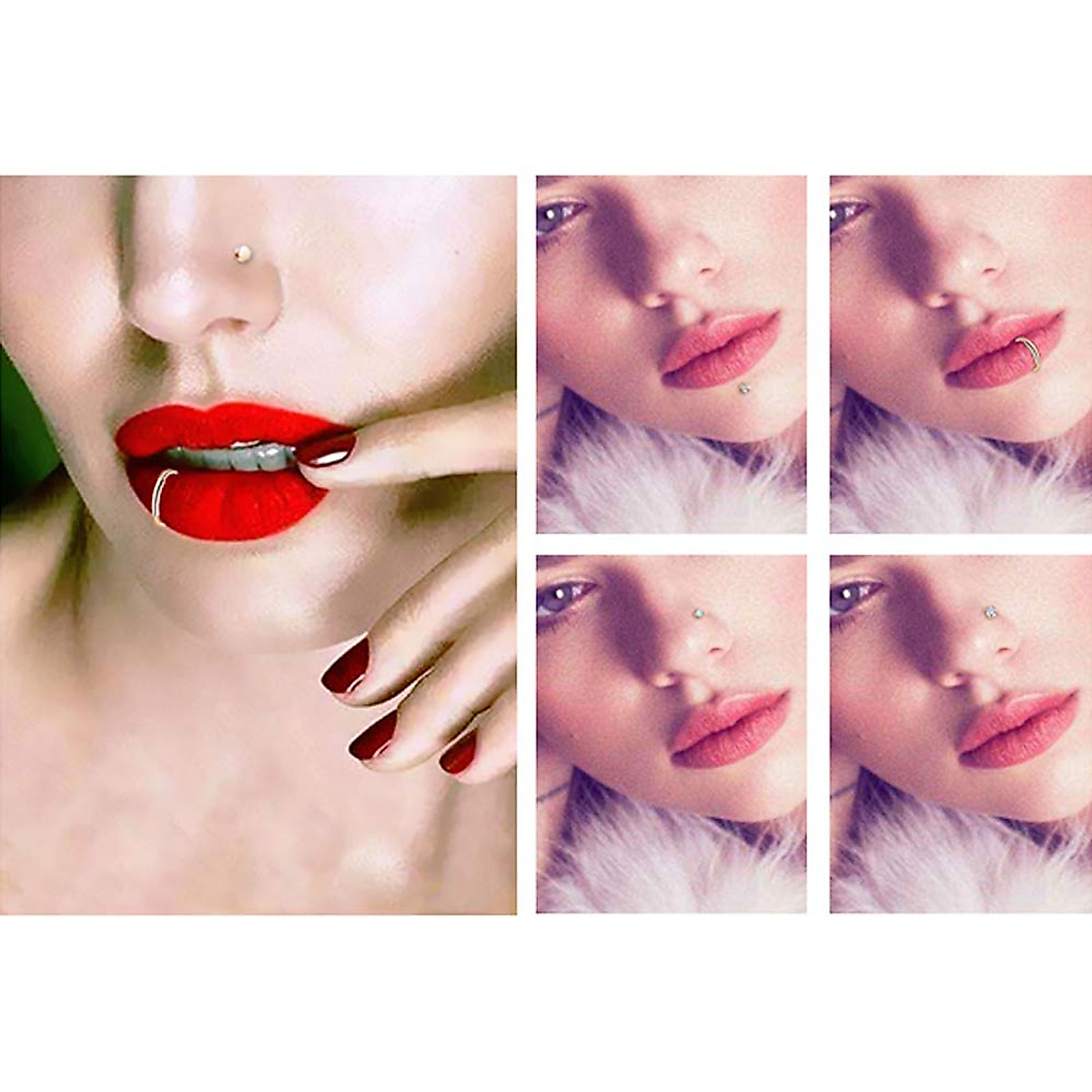 20G Rose Gold Surgical Steel Nose Studs L Shaped Nose Ring Hoop Nose Hoops for Women Men