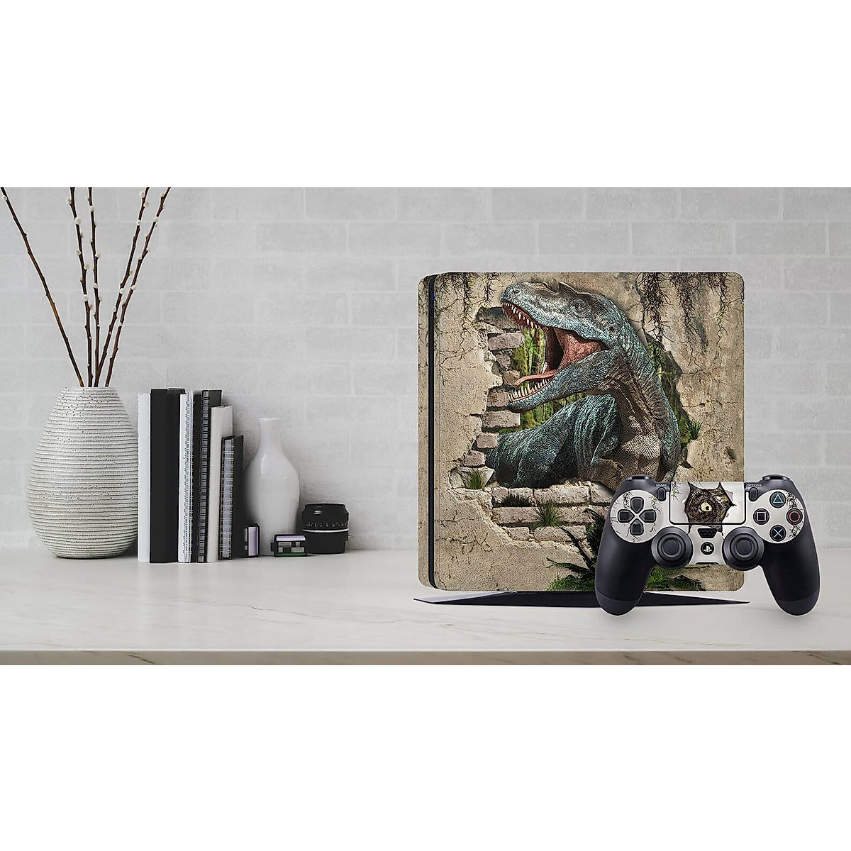 ZOOMHITSKINS Compatible with PS4 Slim Skin, Dinosaur T rex World Prehistory Reptile, Durable & Fit, 3M Vinyl, Made in The USA