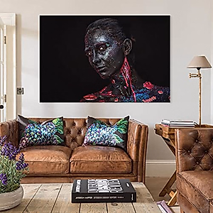 Elegant Woman Canvas Wall Art Eyes Closed, Black Face Art Prints with Paint Makeup Art Poster Canvas Painting Posters And Prints Wall Art Pictures for Living Room Bedroom Decor 16x24inch(40x60cm) Unf