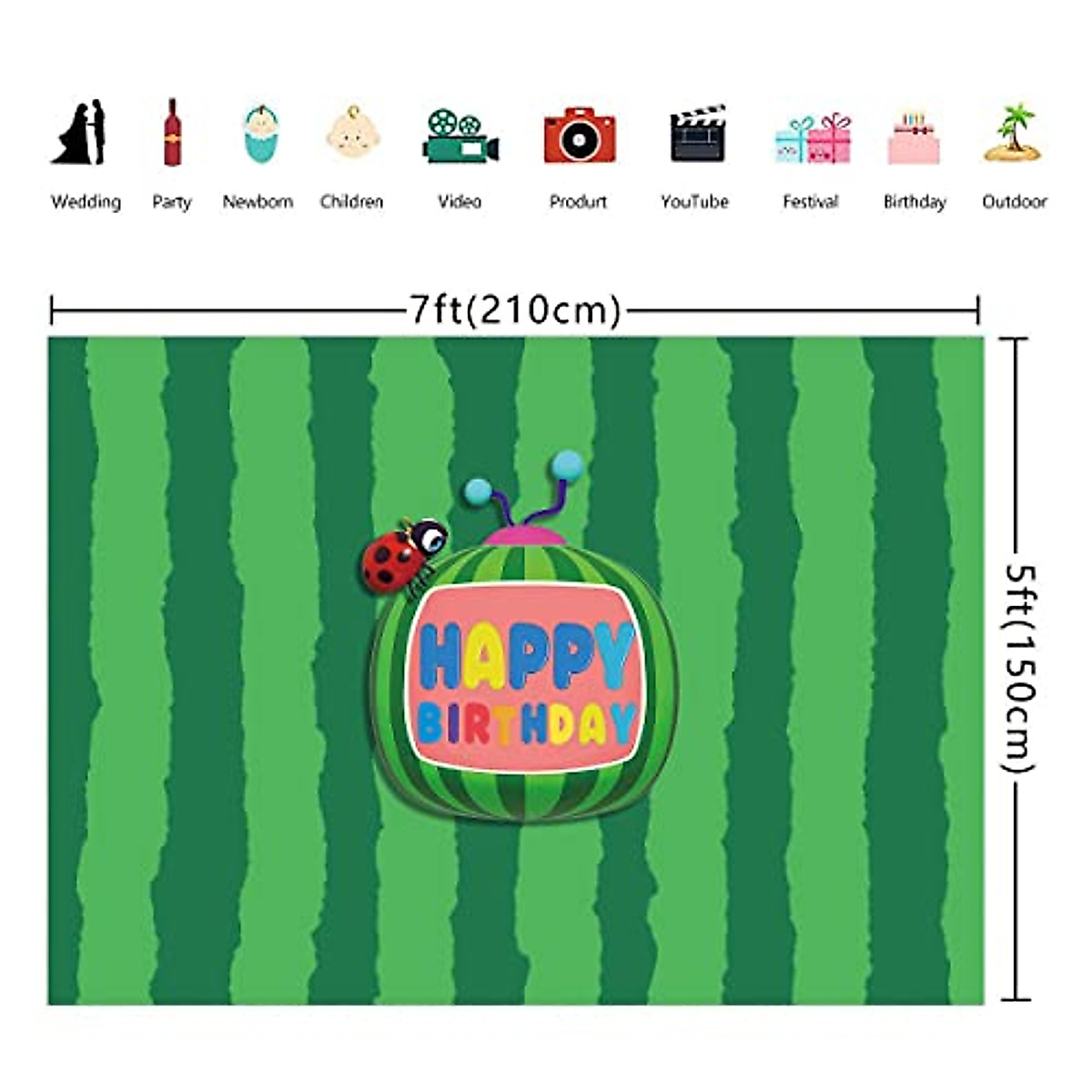 Cute Cartoon Watermelon Backdrop Kids 1st 2nd 3rd Happy Birthday Watermelon Theme Party Photography Backdrops Newborn Baby Shower Decoration Background 7x5FT