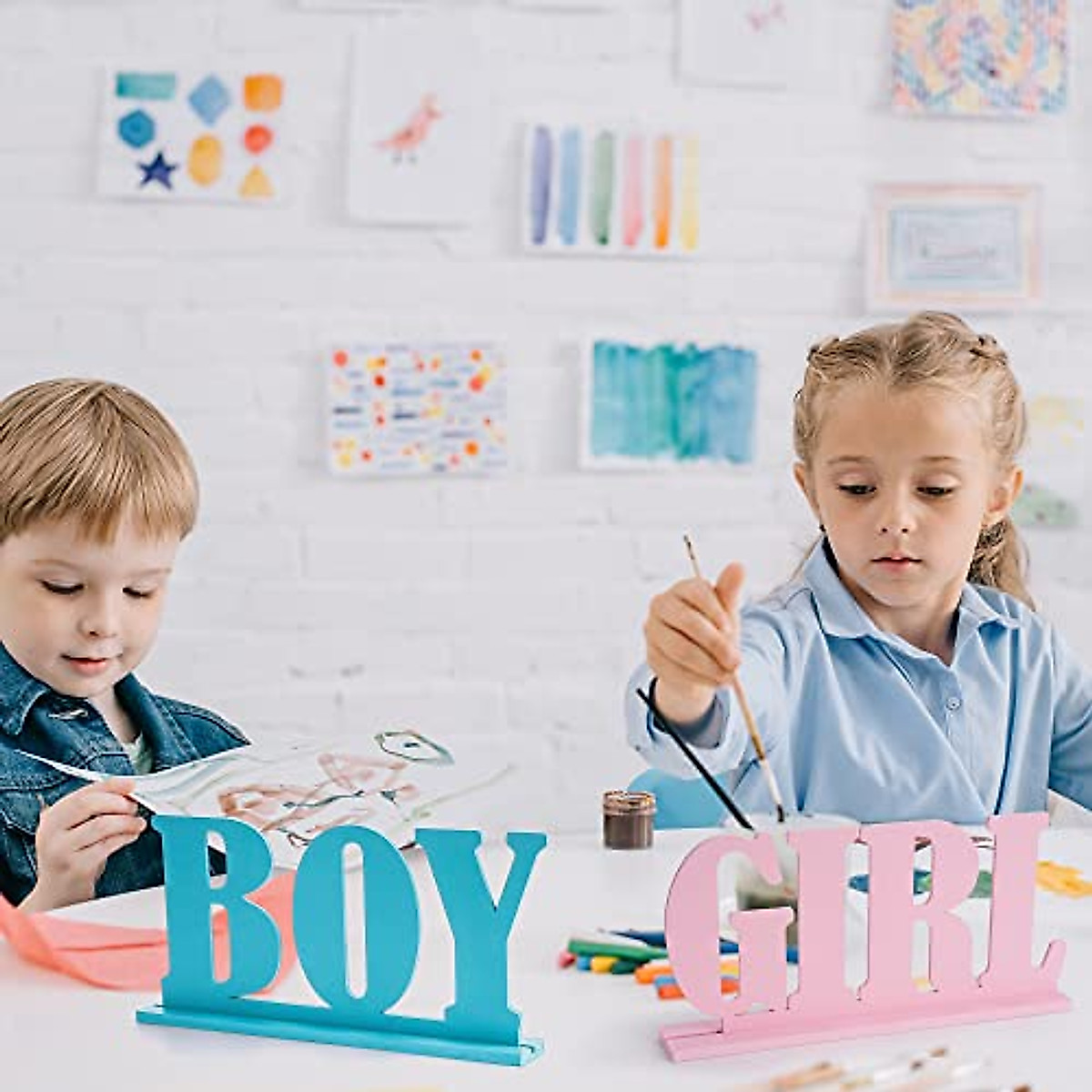 Gender Reveal Decorations - Boy or girl Wooden Blue and Pink Letter Sign，with Gender Announcement Baby Shower party Table Decorations – by ZouYee