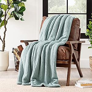 Chanasya Cable Knit Throw Blanket - Soft and Cozy Throw Blanket with Plush Sherpa Side - 50" x 65” - Mint Green
