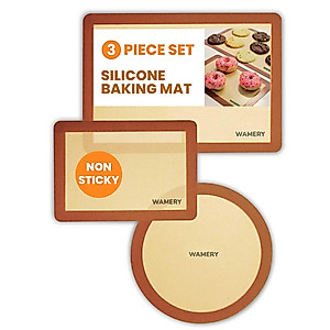 Silicone Baking Mats Set of 3, 1 Half Sheet, 1 Quarter Sheet & 1 Round Nonstick Silicone Mats for Baking - Food Grade Silicone Baking Sheets for Cookies Macarons Bread Pastry Pizza