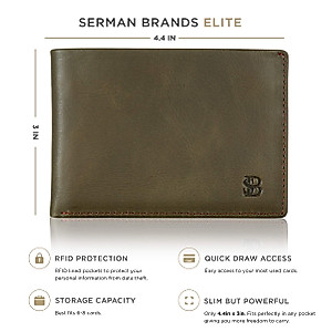 SERMAN BRANDS Mens Slim Bifold Wallet RFID Blocking Minimalist Front Pocket Full Grain Leather Wallets for Men - Thin & Stylish (Salted Green Elite)