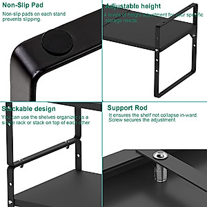 iPEGTOP Expandable Cabinet Storage Shelf Organizer, Heavy Duty Steel Metal Spice Rack Adjustable Height Home Office Garage Pantry Shelf Space Riser for Counter Kitchen Organization, Black, 1 Pack