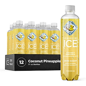 Sparkling Ice, Coconut Pineapple Sparkling Water, Zero Sugar Flavored Water, with Vitamins and Antioxidants, Low Calorie Beverage, 17 fl oz Bottles (Pack of 12)