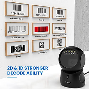Eyoyo Barcode Scanner, QR 2D Hands-Free Omnidirectional Automatic Sensing Scanning USB Desktop Barcode Scanner, Wired Bar Code Reader Screen Scanning for POS PC Supermarket Library Retail Bookstore