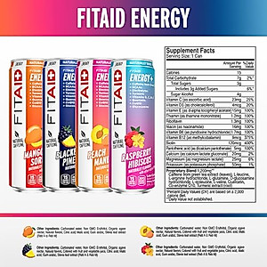 LIFEAID FITAID Energy, 200mg Natural Caffeine, Keto, Variety Pack, Optimum Performance Formula: BCAAs, Quercetin, Electrolytes, Omega-3s, 15 Calories, Paleo, Vegan & Gluten-Free, 12 Fl Oz (Pack of 12)