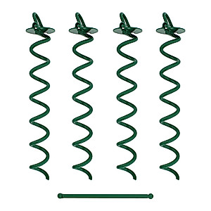 7Penn Ground Anchors Screw in 4 Pack - 16 Inch Green Spiral Dog Leash Ground Anchor Tie Down - Heavy Duty RV Canopy Stakes for High Wind Camping Tents with 475 lbs Pull Force