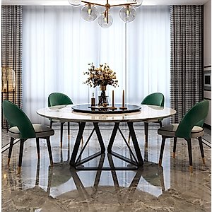 LAKIQ Marble Round Dining Table with Lazy Susan Modern Round Pedestal Dining Table Nordic Kitchen Dining Room Table with 3 Legs for Small Space-Table Only (White Lazy Susan,70.8"L x 70.8"W x 29.5"H)