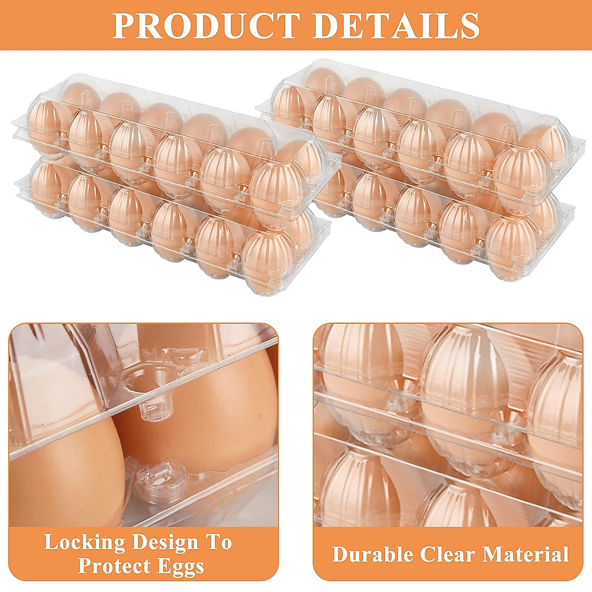 Oungy 50 Pack Plastic Egg Cartons Bulk 1 Dozen Clear Empty Egg Cartons Holds Up to 12 Eggs, Chicken Egg Cartons Reusable Egg Cartons Egg Tray for Family Chicken Farm Markets Display, 2x6 Grids