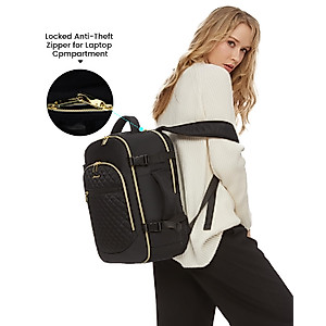 LOVEVOOK Carry on Backpack, 30L Travel Backpack for Women Airline Approved,Luggage Business Weekender Overnight Daypack as Personal Item fit for 15.6 inch Laptop,Black