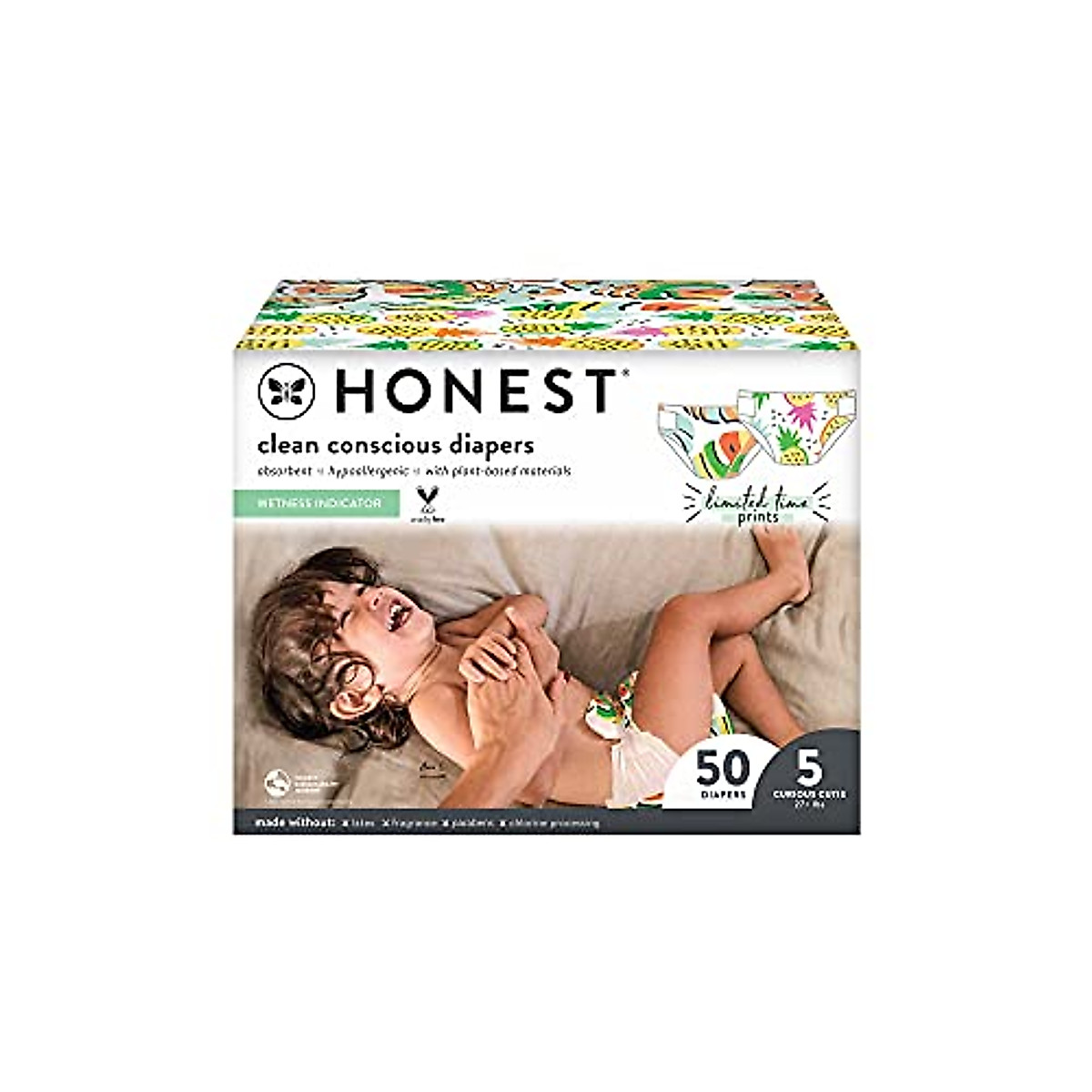 Honest Club Box Clean Conscious Diapers Summer - Fruity Patootie + Lil Monstera, Size 5, 50 Count
