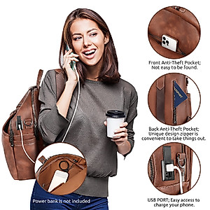 Backpack Purse for Women, Large Shoulder Bags for Work Office Airplane Travel College School Bookbag, Women's Fashion Anti-Theft PU Leather Satchel Handbags with USB Charging Port fits 14 inch Laptop