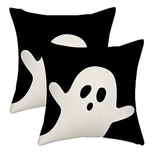 AGAYNA Halloween Pillow Covers 20x20 Black and White Ghost Decor Throw Pillows Case for Couch Halloween Indoor Outdoor Decorative Cushion Cases for Sofa Bed Decorations Set of 2