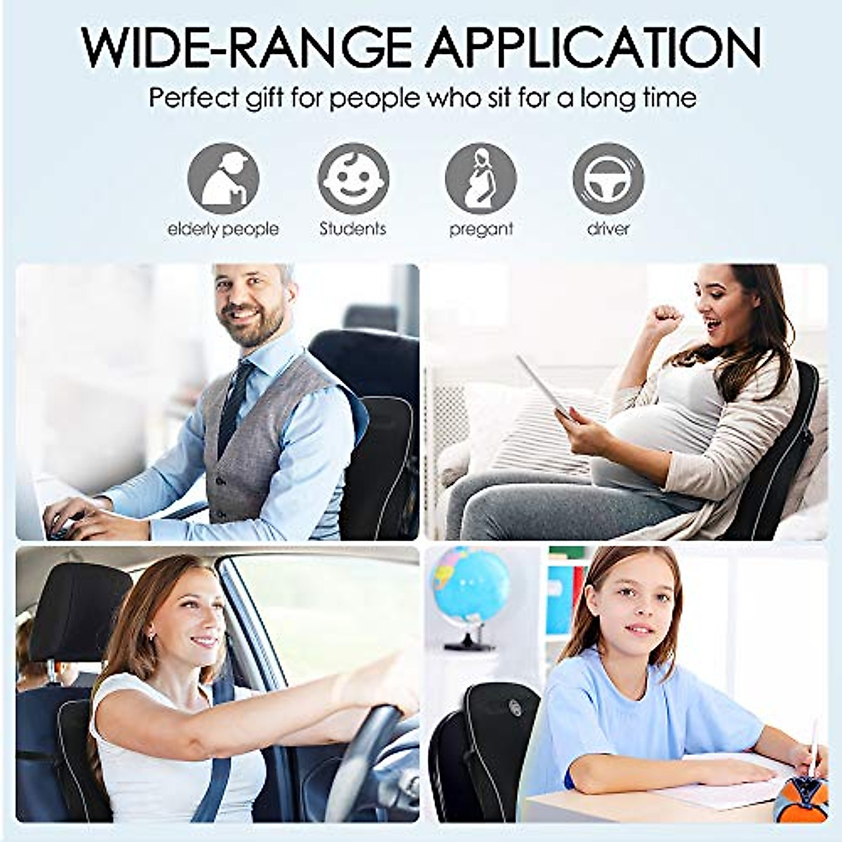 Villsure Lumbar Support Pillow, Memory Foam Back Cushion for Lower Back Pain Relief with Adjustable Elastic Belt, Ergonomic Lumbar Pillow with Breathable Cover for Office Chair/Car Seat/Wheelchair