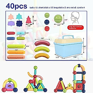 yiyisibao Magnet Toys for Ages 2-4, Magnetic Blocks STEM Learning Educational Toddler Toys 2-3, 40 PCS Montessori Toys for 2 Year Old Boy Girl Gifts Toys for 3 Year Old Boys & Girls