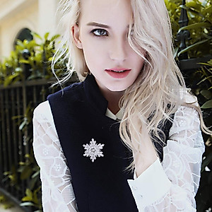 OKA Clear Austrian Crystal Winter Snowflake Brooch Pin, Elegant White Crystal Brooch Pins for Women