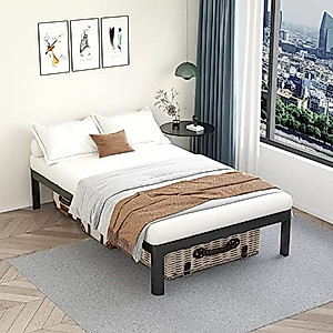 MAF 14 Inch Twin Platform Bed Frames with Wooden Slats, Black 3500 Lbs Heavy Duty Metal Bed Frame with Anti-Collision Round Legs, No Box Spring Needed, Easy Assembly